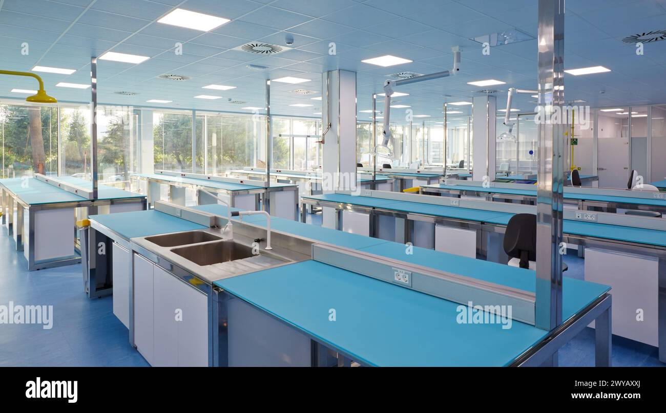 Bio pharmaceutical laboratory. Empty chemical laboratory. Barcelona ...