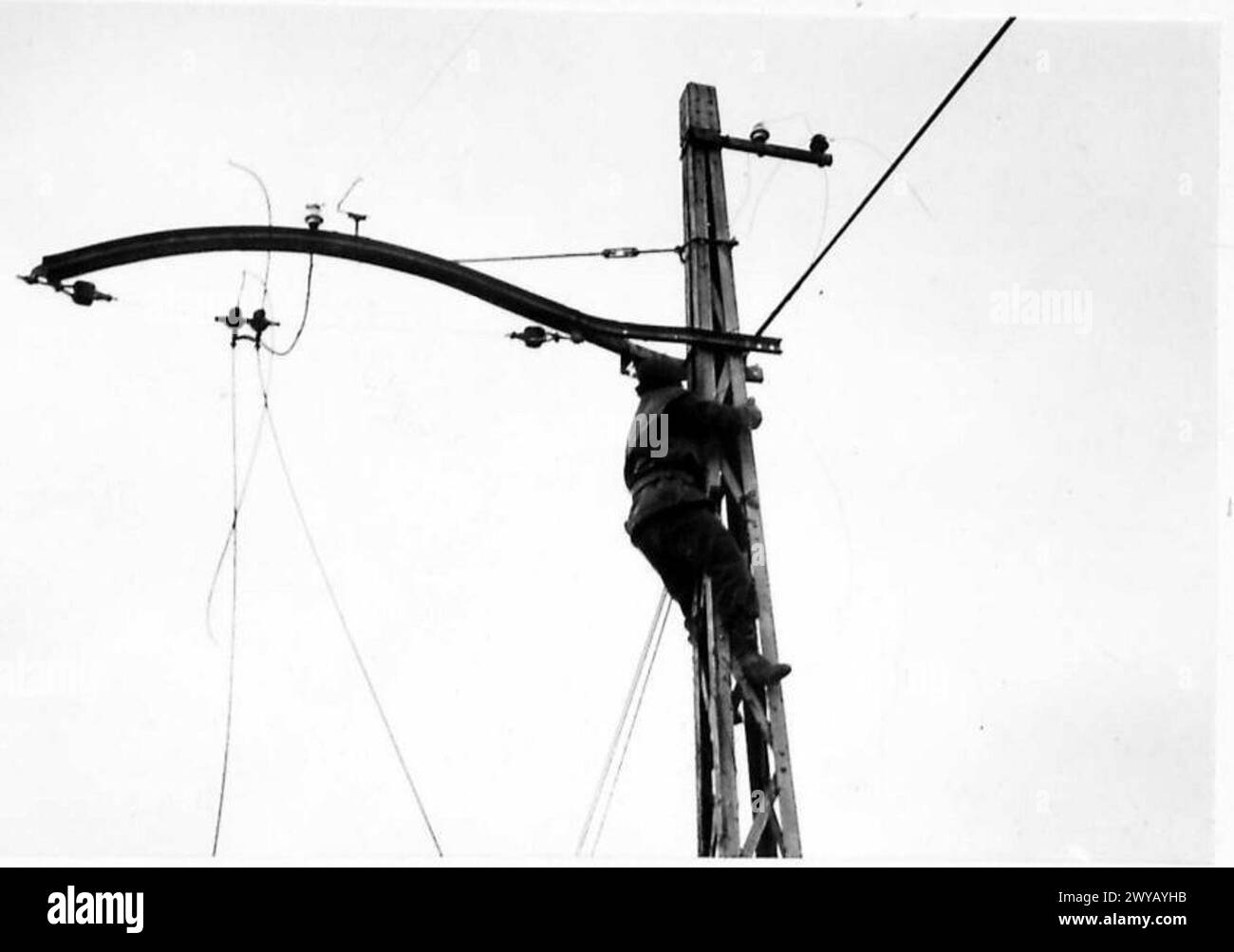 A Canadian linesman erects telephone lines in Kranenburg immediately ...