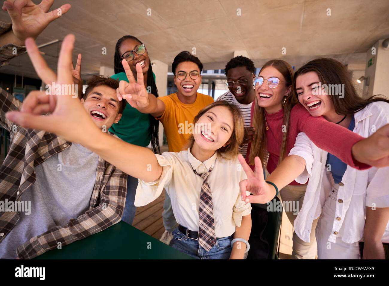 Portrait group of cheerful young multiracial university students posing ...