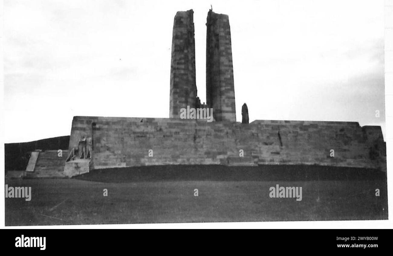 Photographs show the Canadian War Memorial at Vimy Ridge, commemorating ...