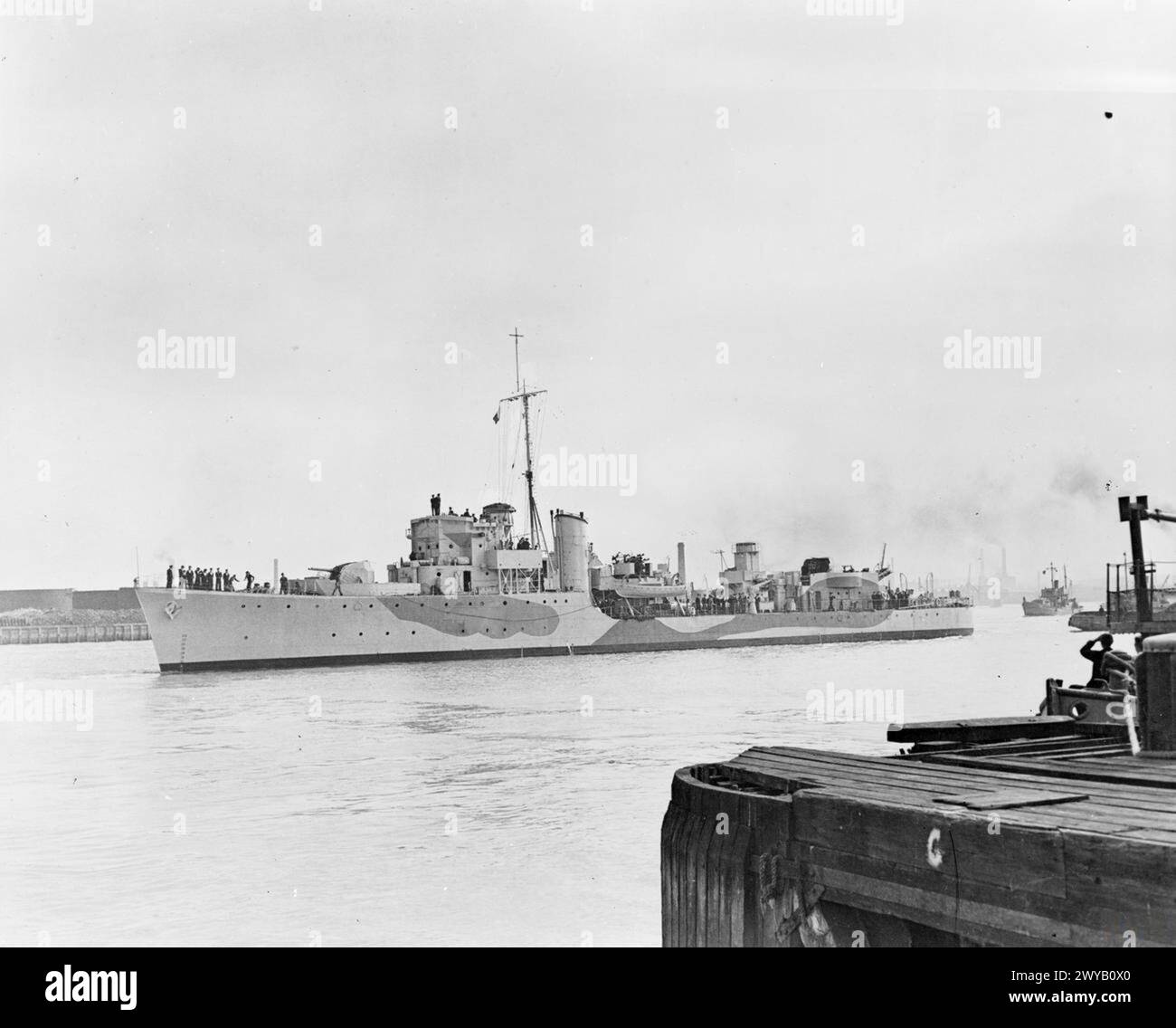 HMS Tanatside, a Hunt class destroyer of the Royal Navy, shown in three ...