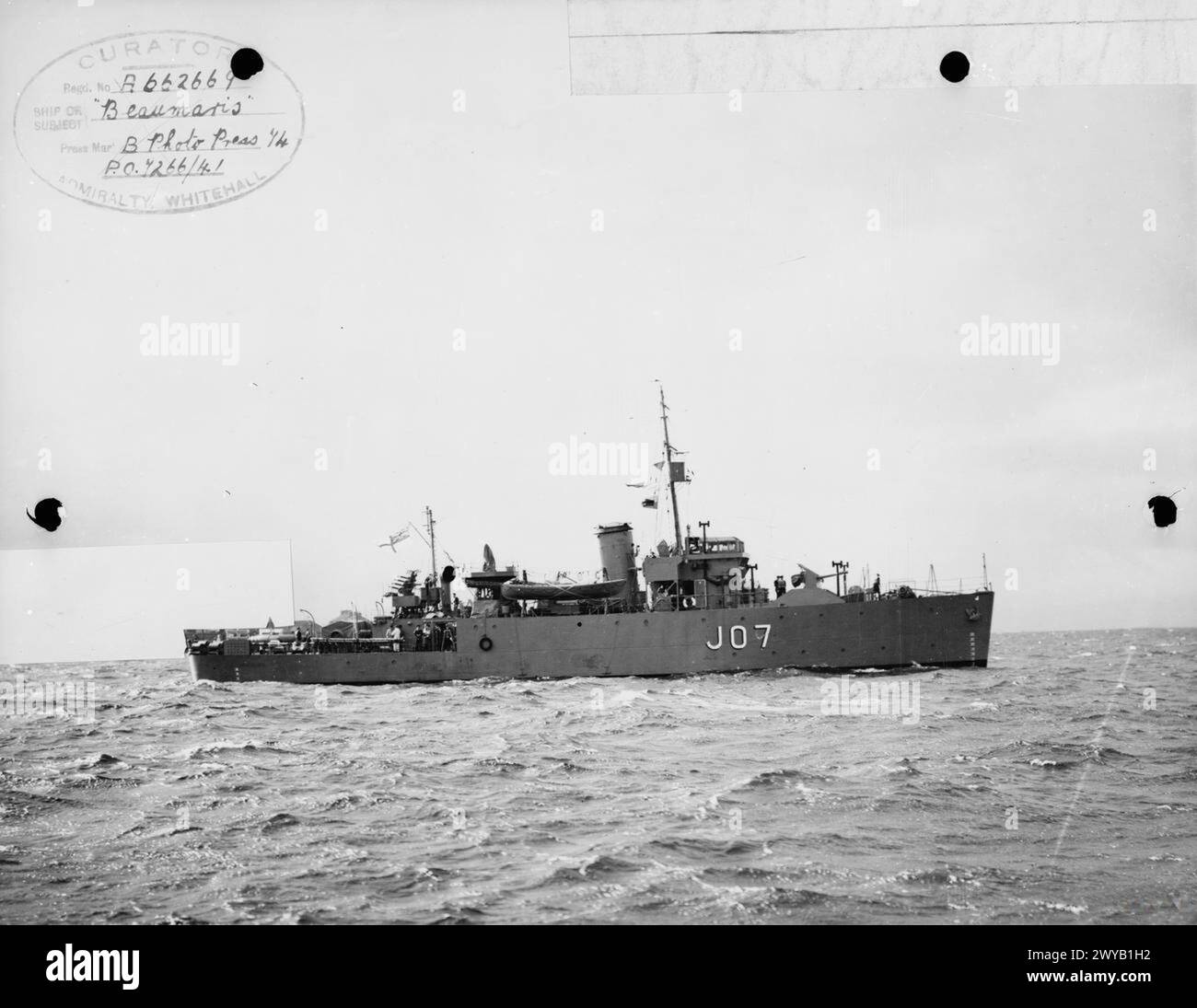 HMS Beaumaris, a British Bangor-class minesweeper of the Royal Navy, in ...