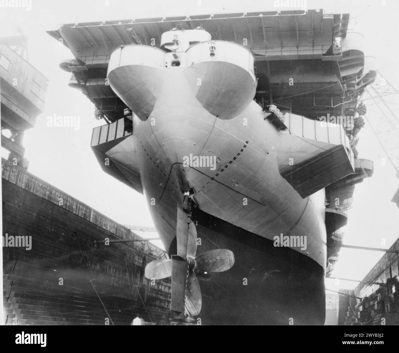 In dry dock at Rosyth on 4 June 1944, the escort carrier Trumpeter is ...