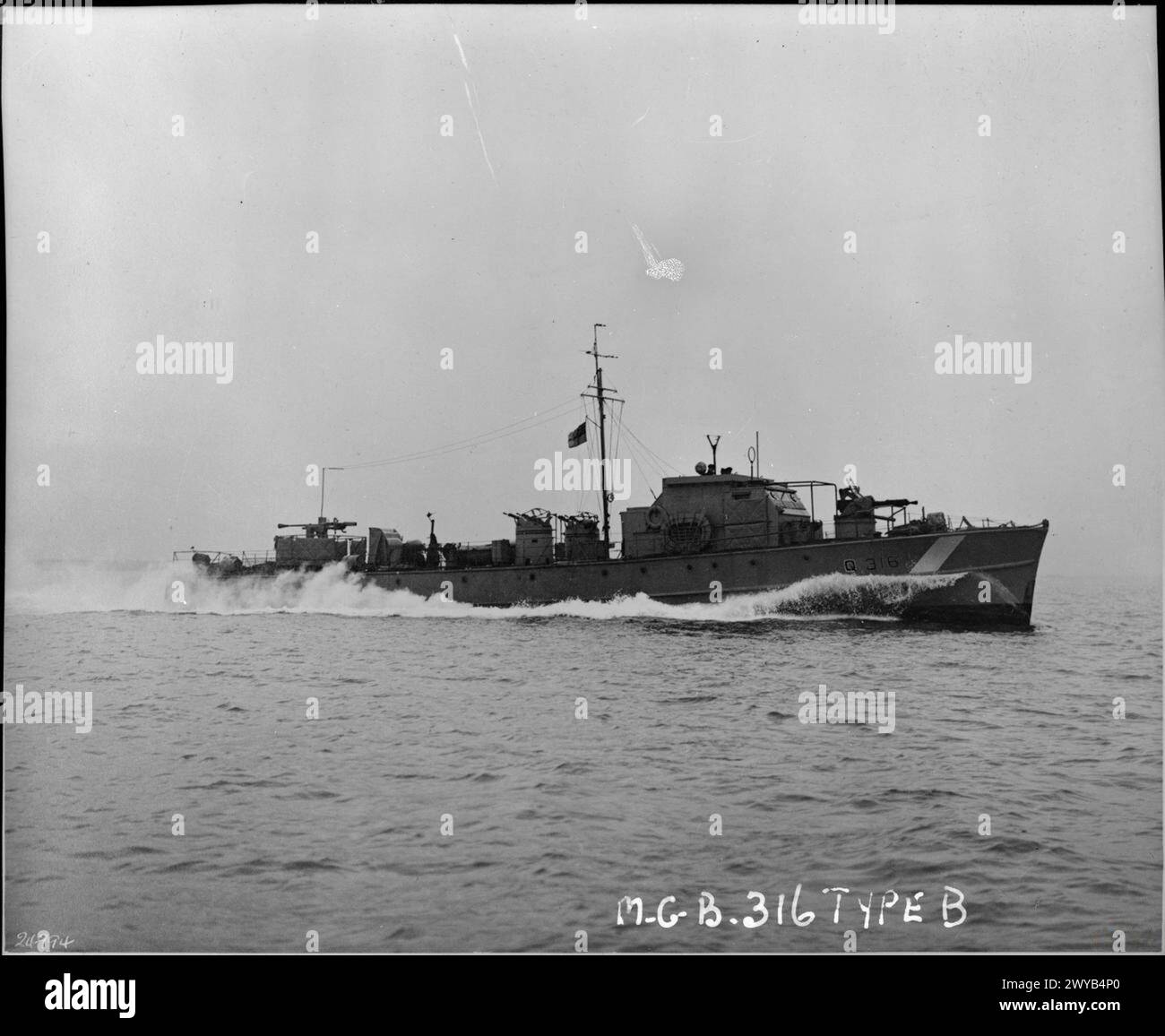 MGB 316, a Royal Navy Motor Gun Boat, is underway at speed in 1941 ...