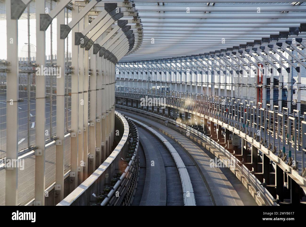 Rainbow bridge, Yurikamome line, Monorail train, Tokyo, Japan Stock ...