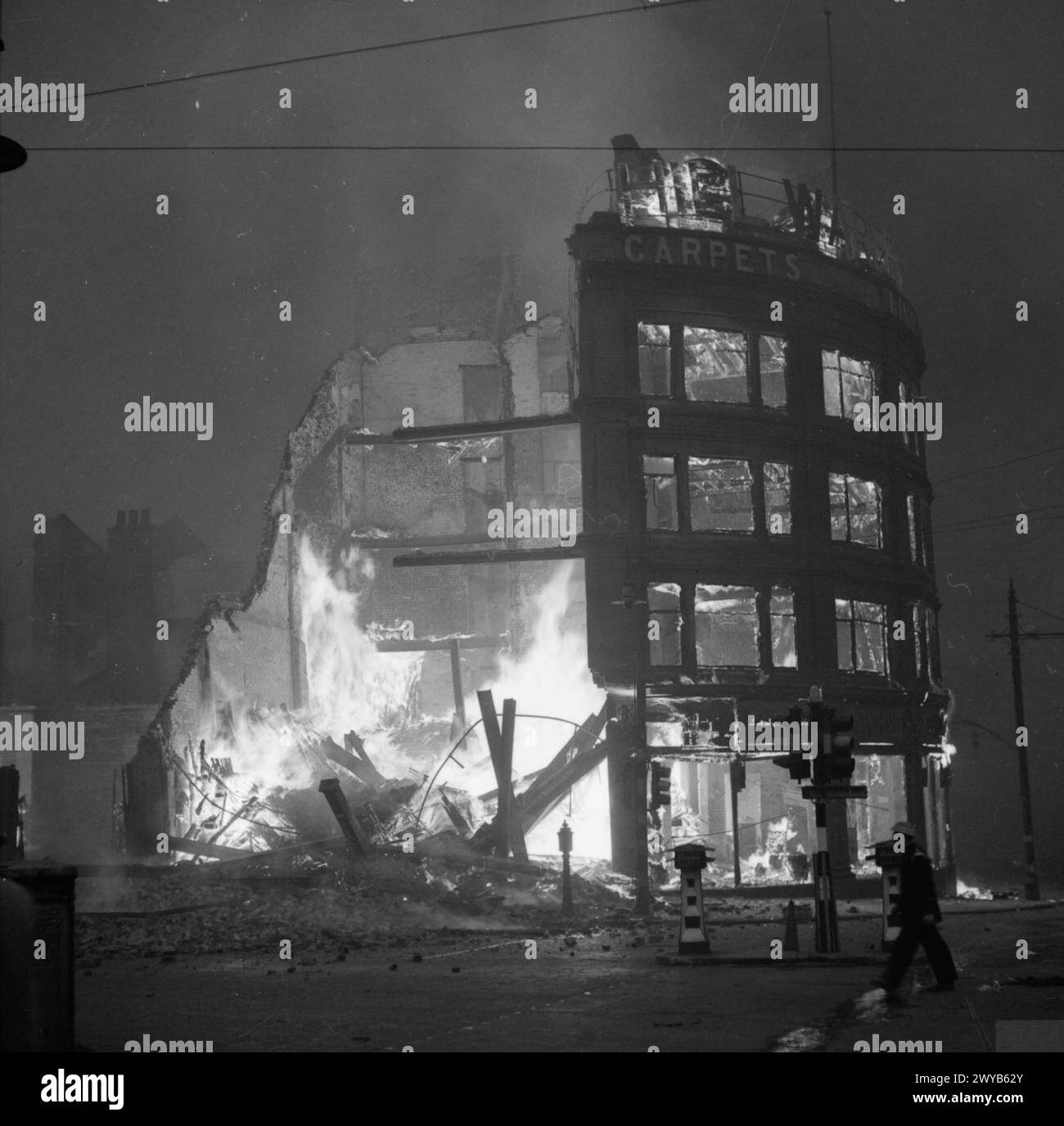 Buildings burn in Manchester following a German air raid on the night ...