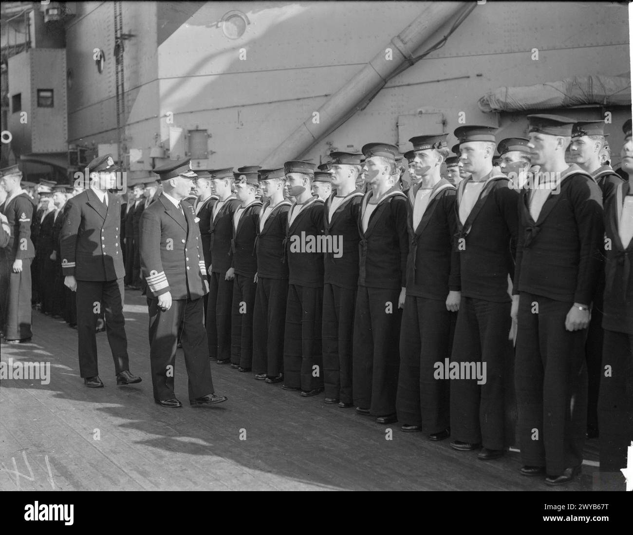 HMS HOWE. AUGUST 1942. - The C-in-c inspecting the ship's company Stock ...
