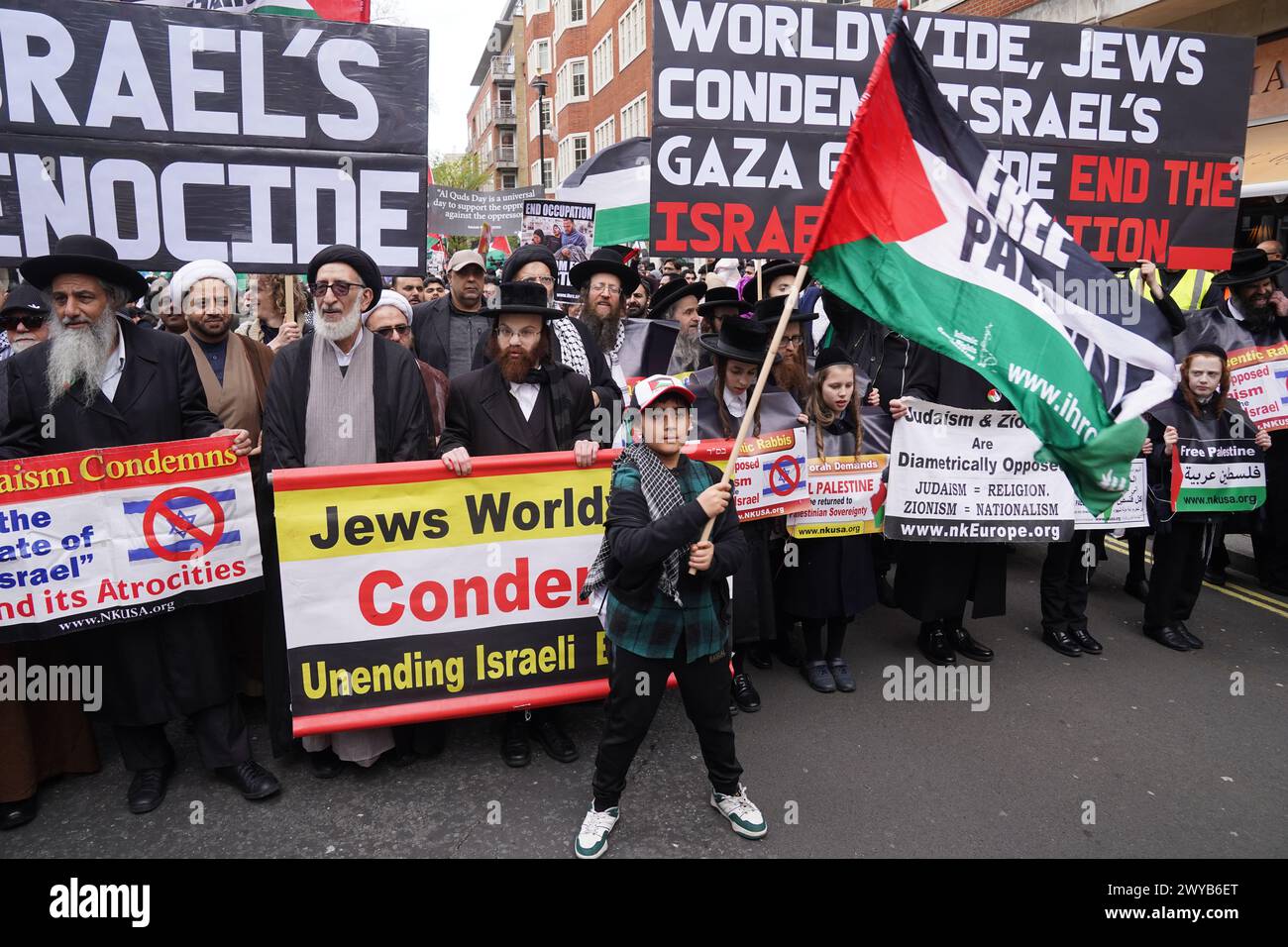 Demonstrators march through London, during an Al-Quds Day rally ...