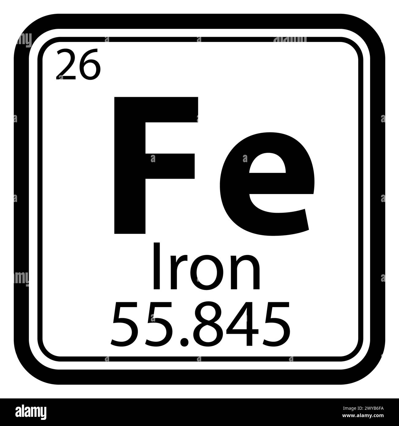 Iron chemical element periodic table icon. Iron chemical element with ...