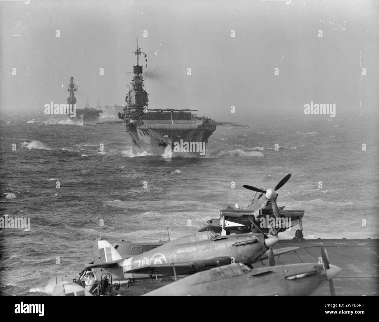 THE BRITISH AIRCRAFT CARRIER INDOMITABLE; FIRST PICTURES. AUGUST 1942, ON MALTA CONVOY, ON BOARD ...