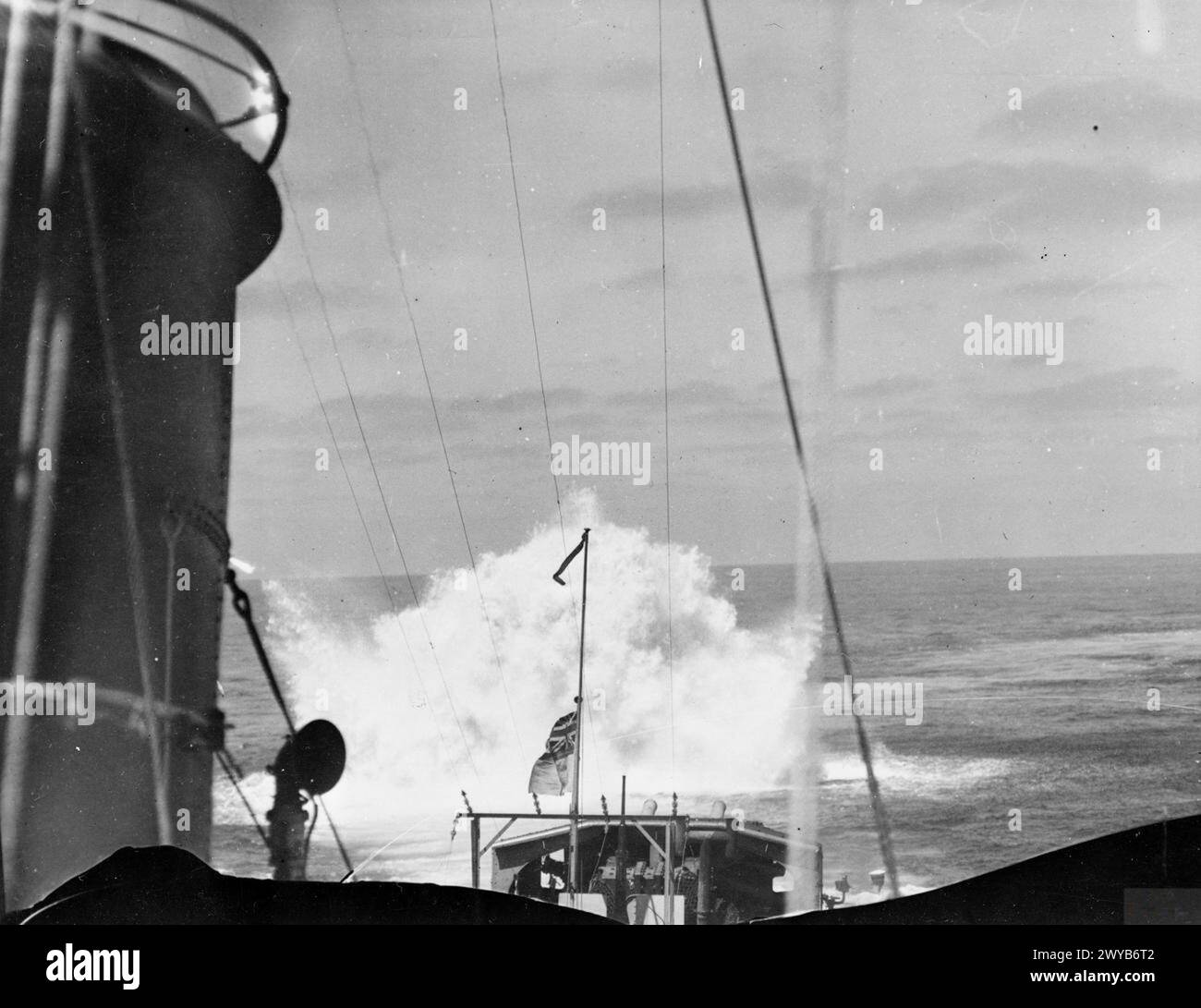 A depth charge explodes behind HMS Jervis, the flotilla leader, during ...
