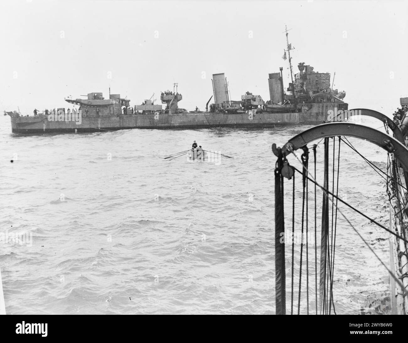 THE DESTROYER HMS EXPRESS DAMAGED. 1940, ON BOARD HMS KELVIN AS SHE ...