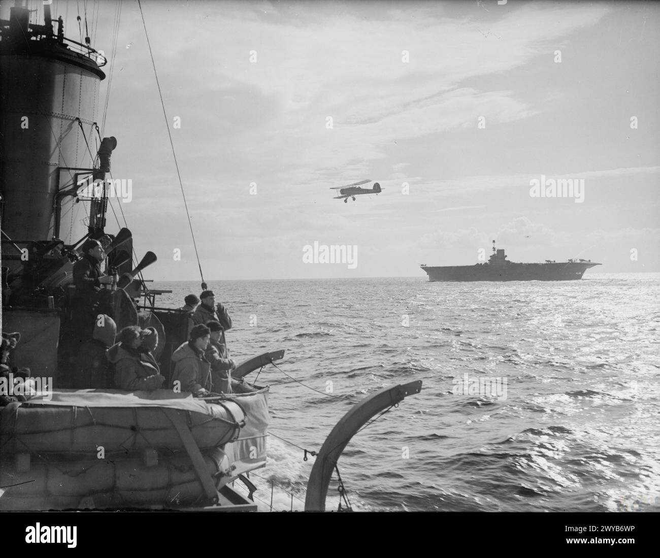 Planes depart from HMS Ark Royal to attack the enemy, as viewed from ...