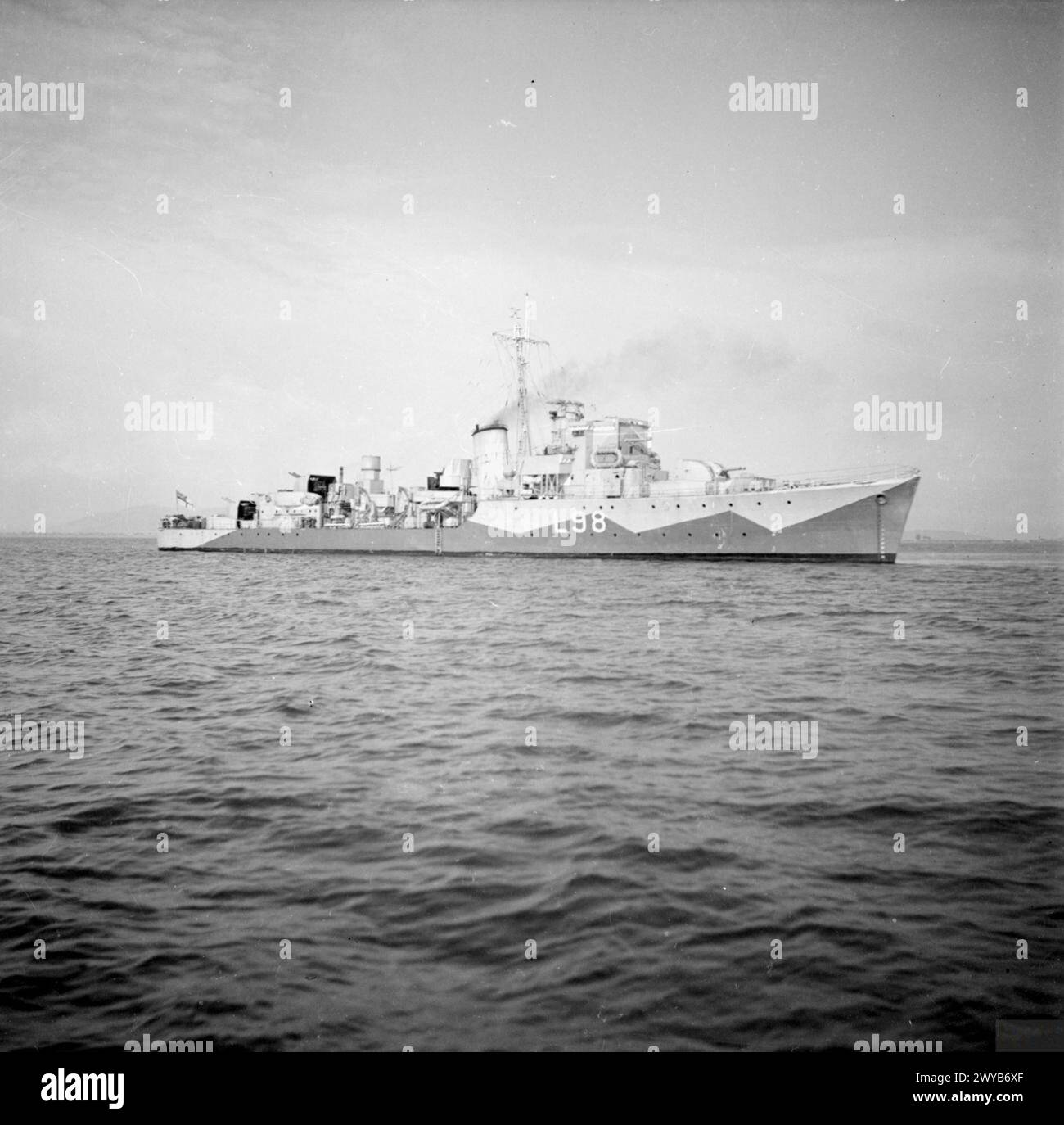 HMS OAKLEY, HUNT CLASS DESTROYER, AUGUST 1944. - Starboard side of HMS ...