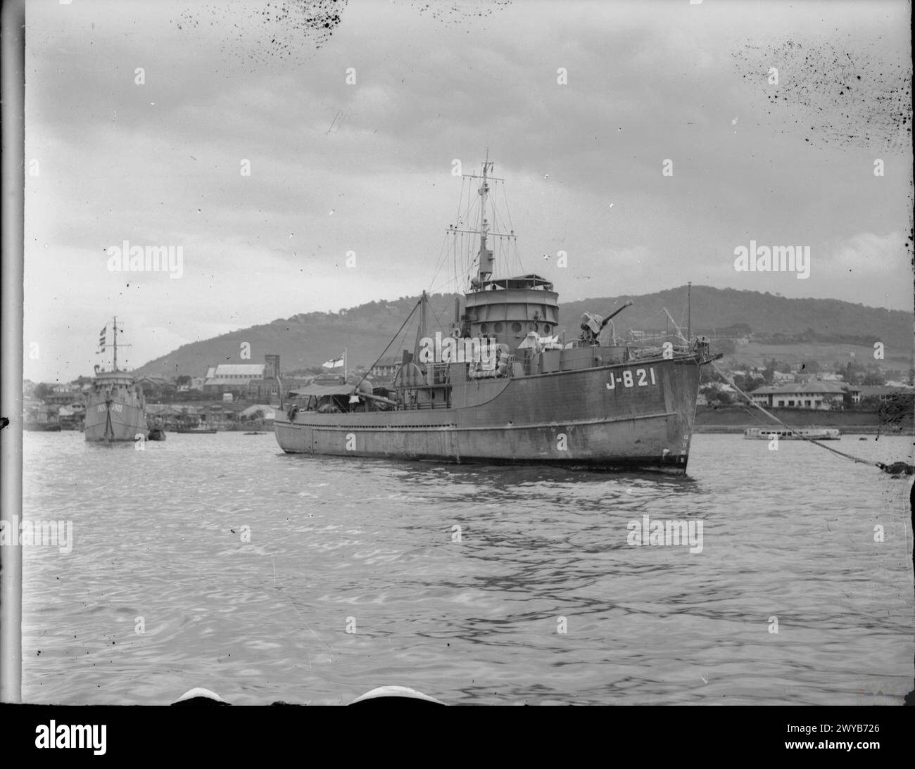The Royal Navy Motor Minesweeper J 821 was moored in Freetown Harbour ...