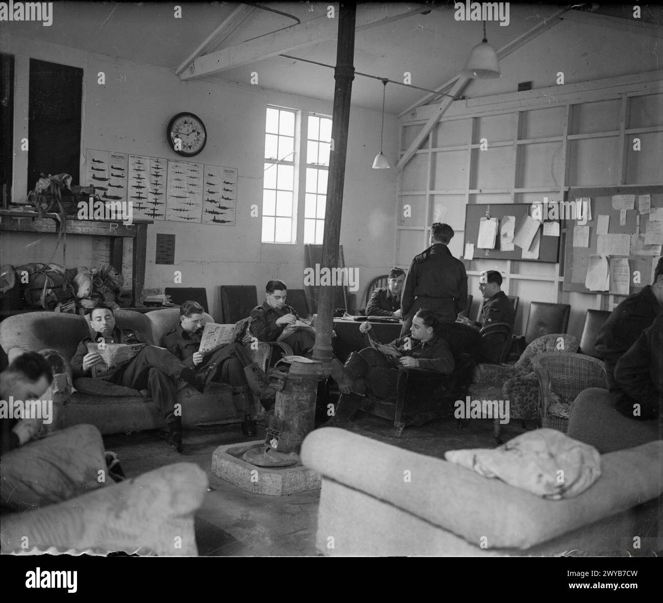 Aircrews of No. 605 Squadron RAF relax in their crew room at Ford ...