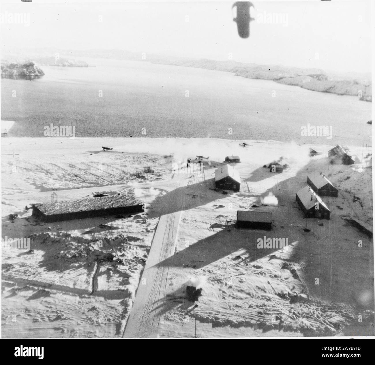 A Messerschmitt Bf 109 attempts takeoff at Herdla, Norway during a low ...