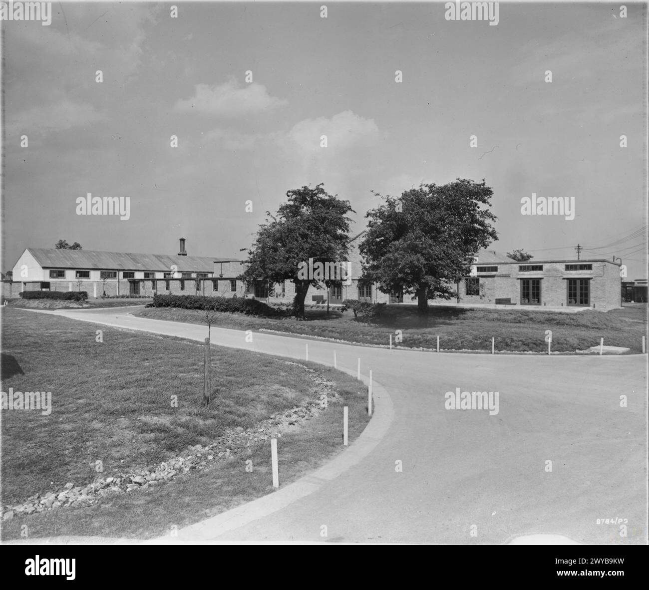 Exterior view of a social centre at a Ministry of Supply hostel in ...