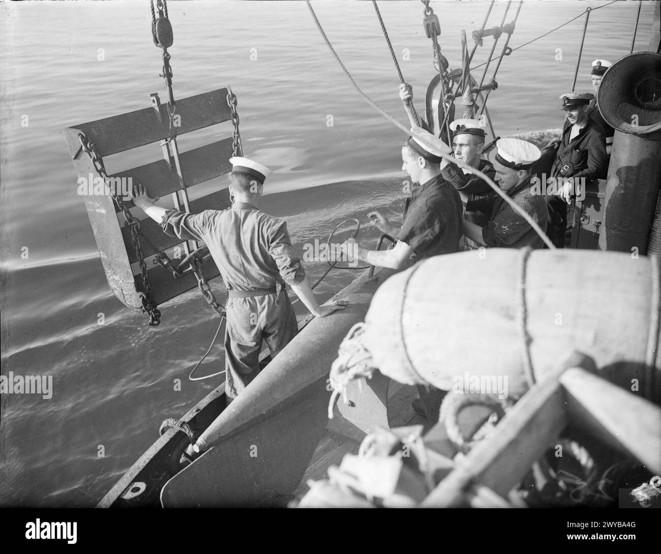 Sailors aboard HMS Calm conduct minesweeping operations in the Eastern Mediterranean on 18 ...
