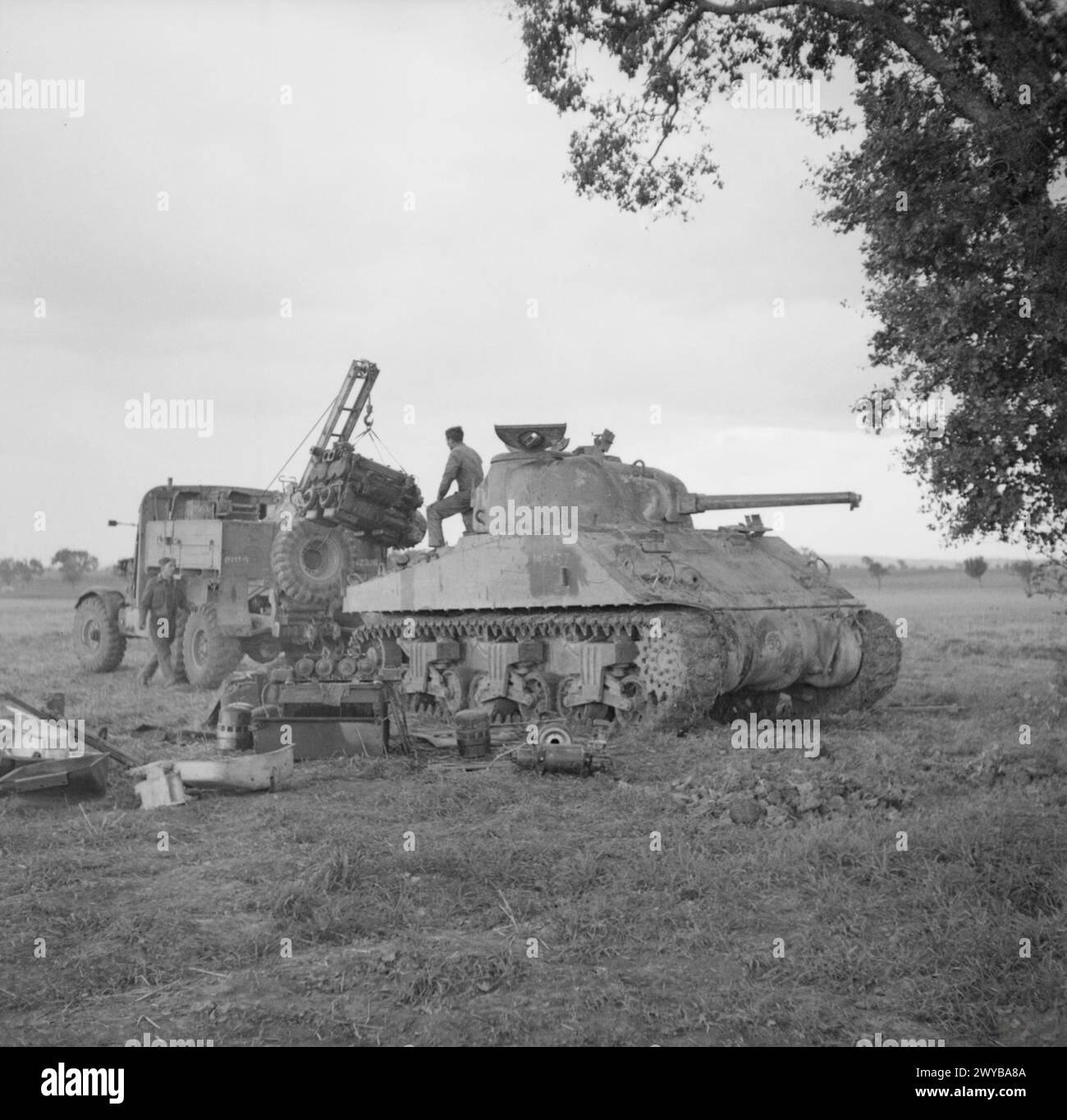 THE BRITISH ARMY IN ITALY 1943 - A Sherman tank undergoing an engine ...