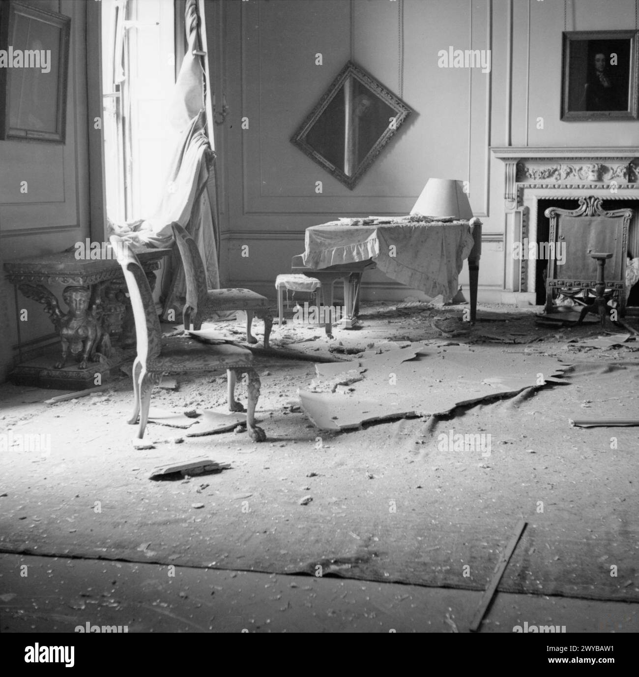 Damage is visible in the drawing room at 10 Downing Street, London ...