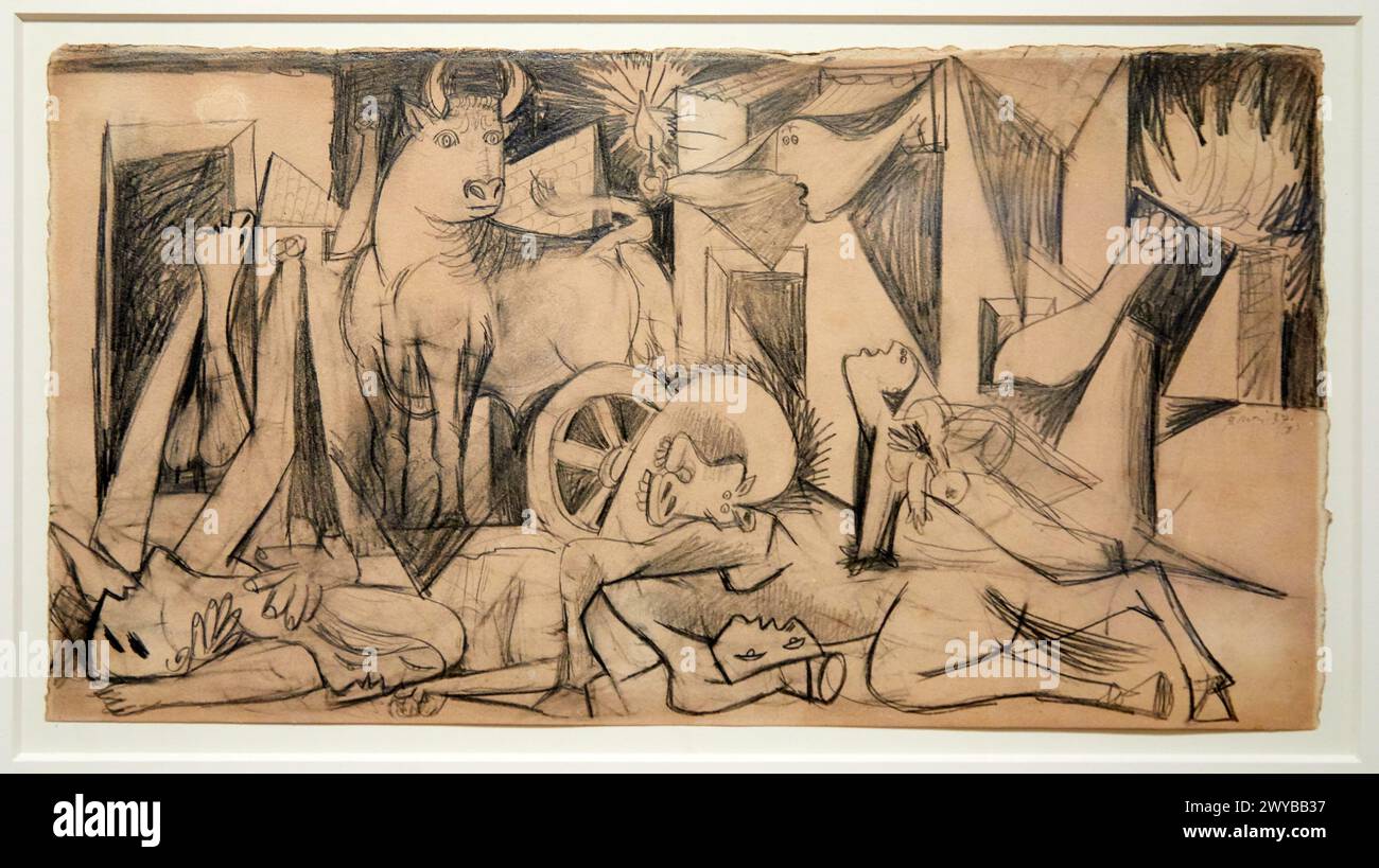 Étude de composition (VII). Dessin préparatoire pour Guernica, 1937, Pablo Picasso, 1881-1973 ...