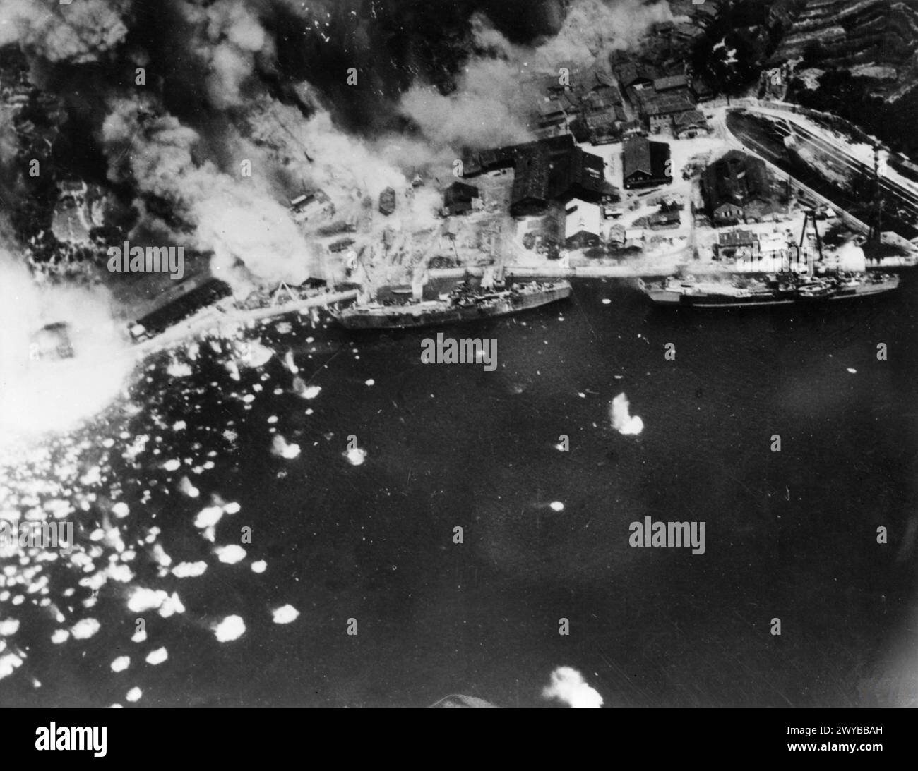 Naval Avengers from HMS Victorious conduct an effective attack on Shannoshu shipyard, Injoshima ...