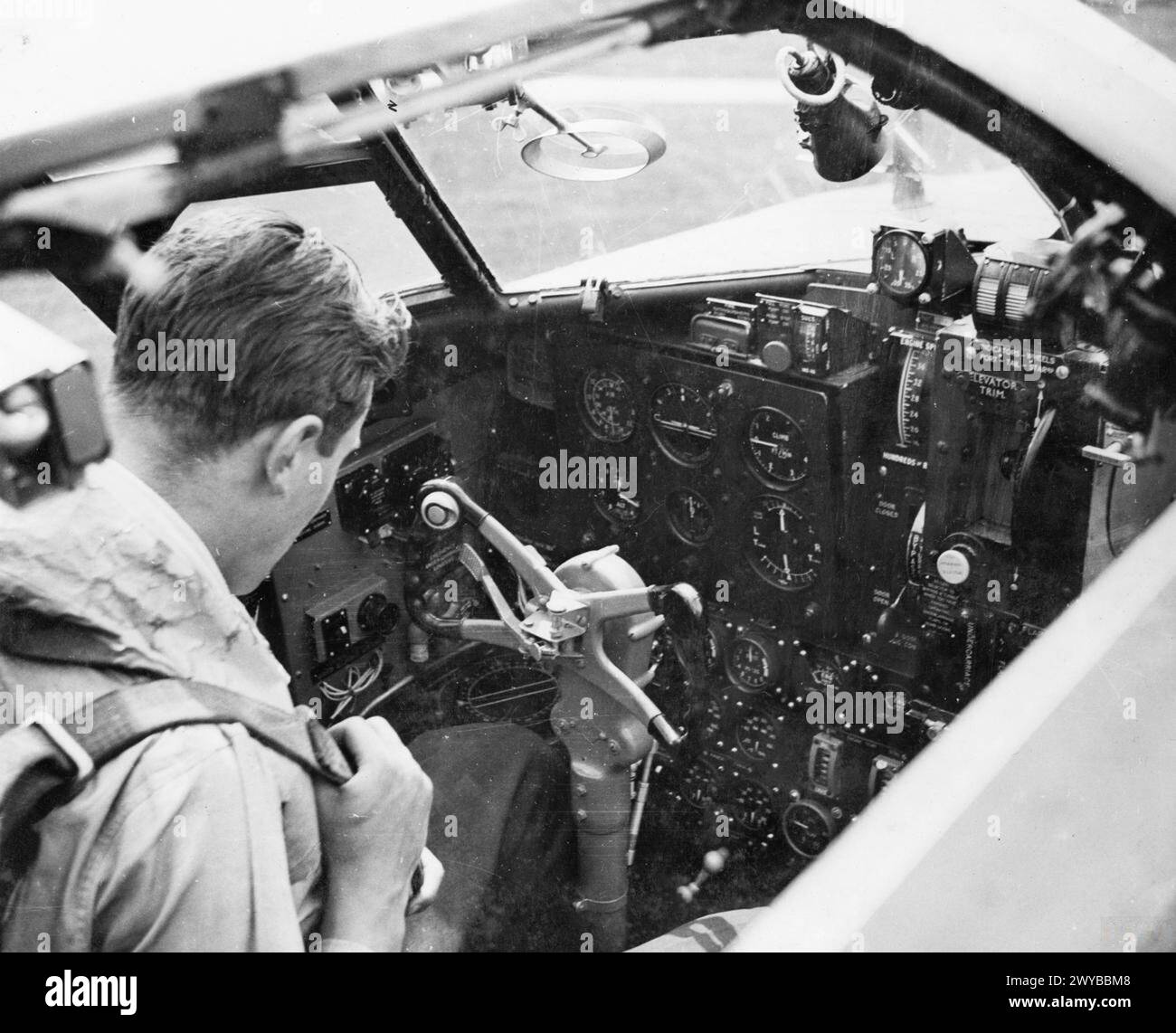 Cockpit and instruments of a Beaufort Mark I aircraft of the Royal Air ...