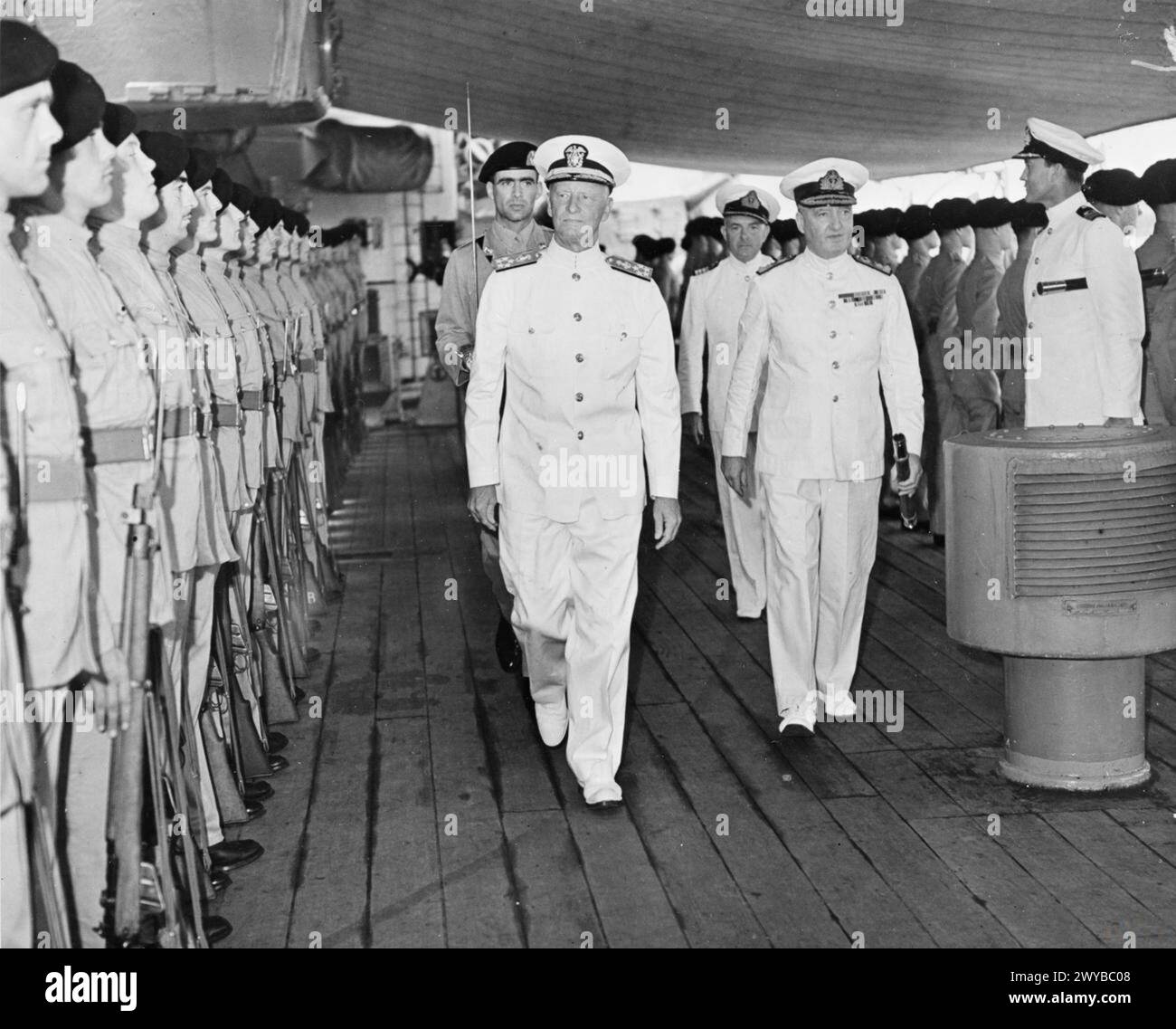 Admiral Nimitz of the US Navy is received by Admiral Sir Bruce Fraser ...