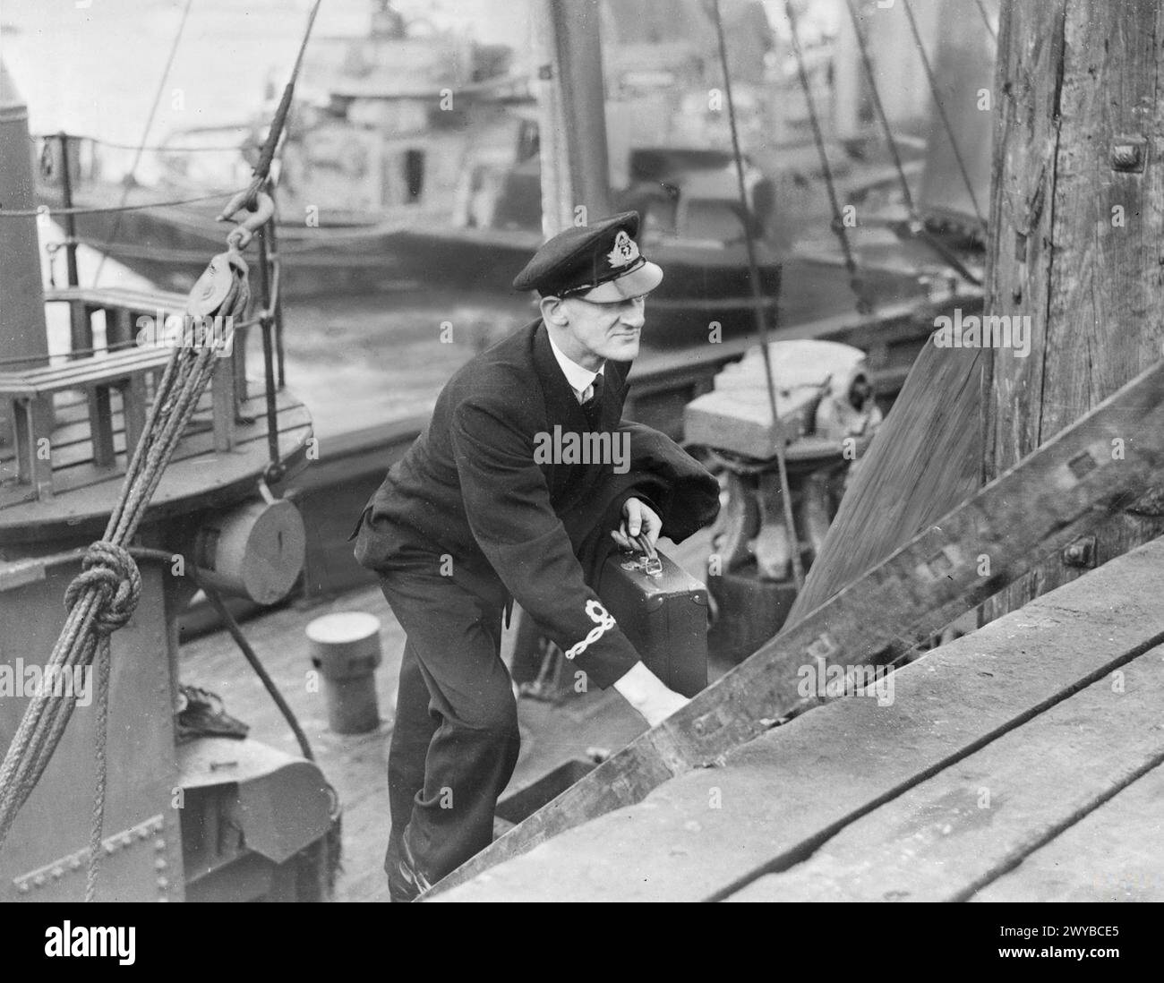 SKIPPER HEYWOOD OF HM TRAWLER, SEA HOLLY, RETURNS HOME ON WEEKEND LEAVE ...