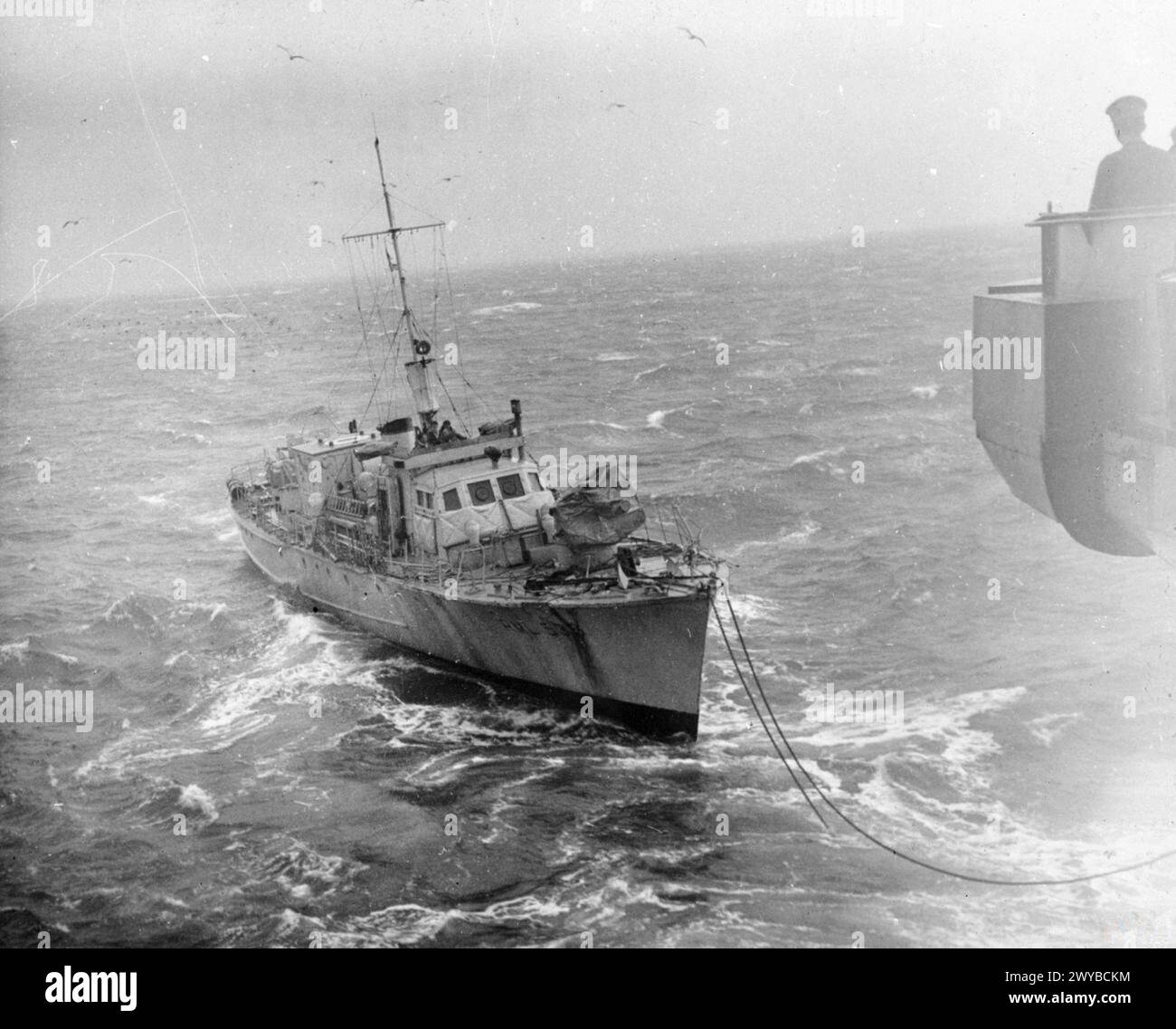Rescue Motor Launch ML 536 is taken in tow by escort carrier HMS ...