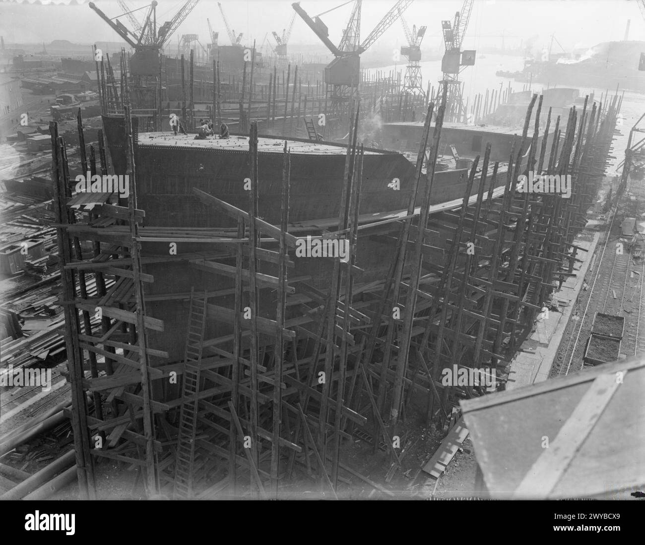 SHIPBUILDING. AUGUST 1941, AT VARIOUS SHIPYARDS. - A general view of a ...