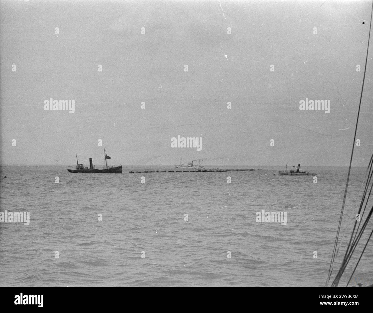 Boom defence installations are maintained in the Thames Estuary, 1940 ...