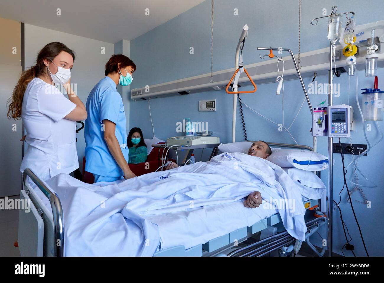 Patient in isolation room, Sterile area, Transplant unit, Hematology ...