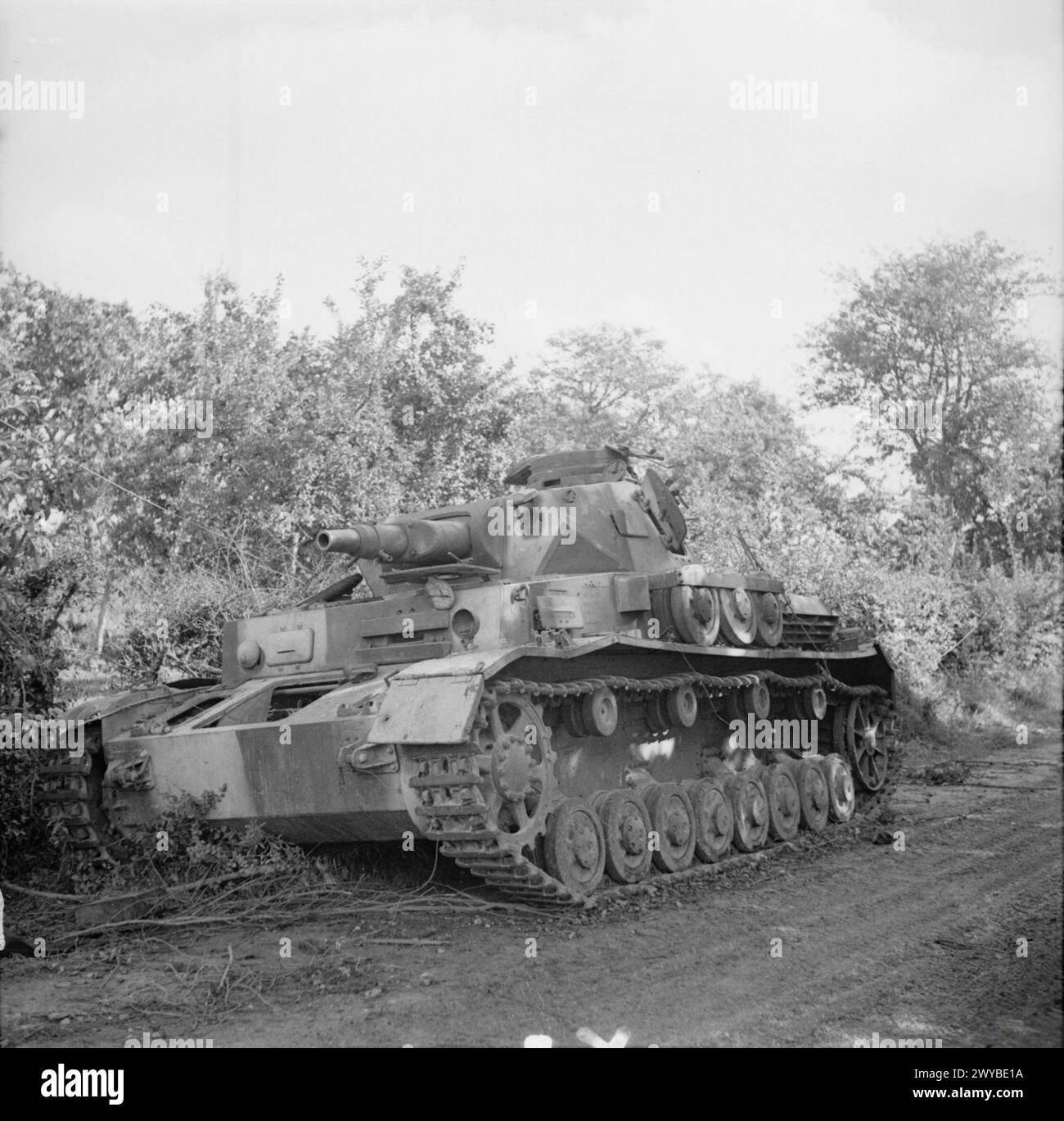 A knocked-out German Panzer IV D tank is shown in France on 25 August ...