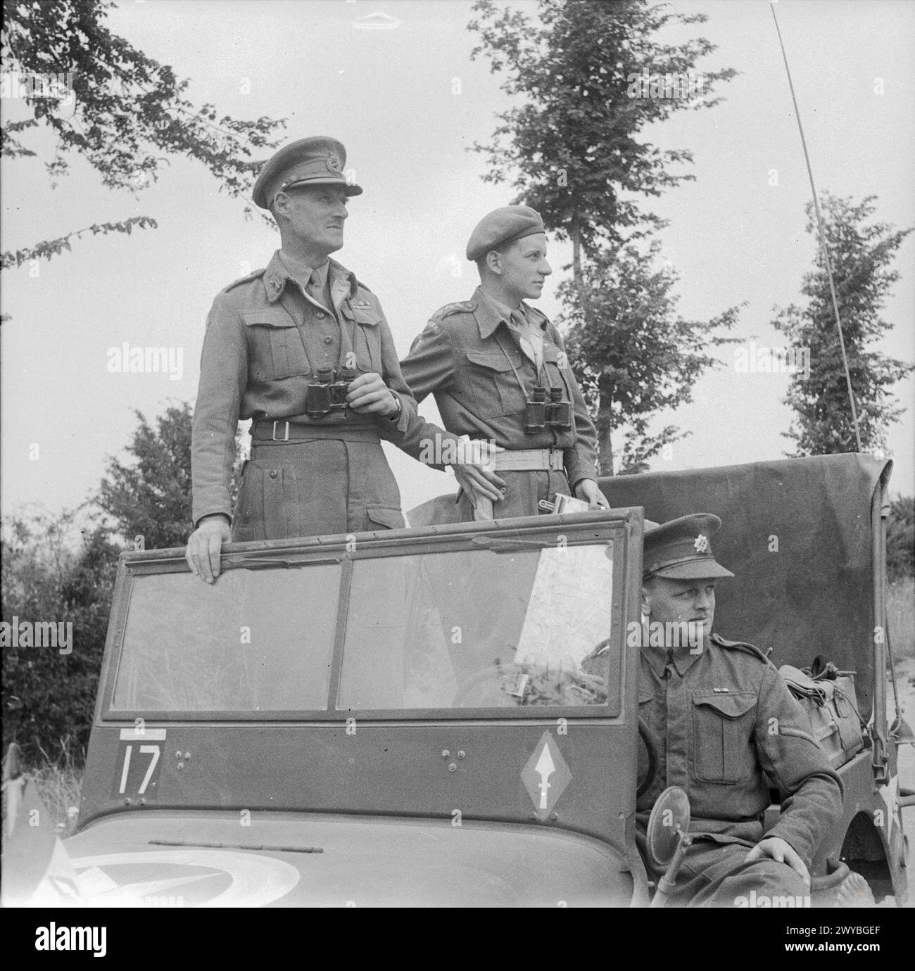 Lt General J T Crocker, commander of British 1st Corps, observes ...