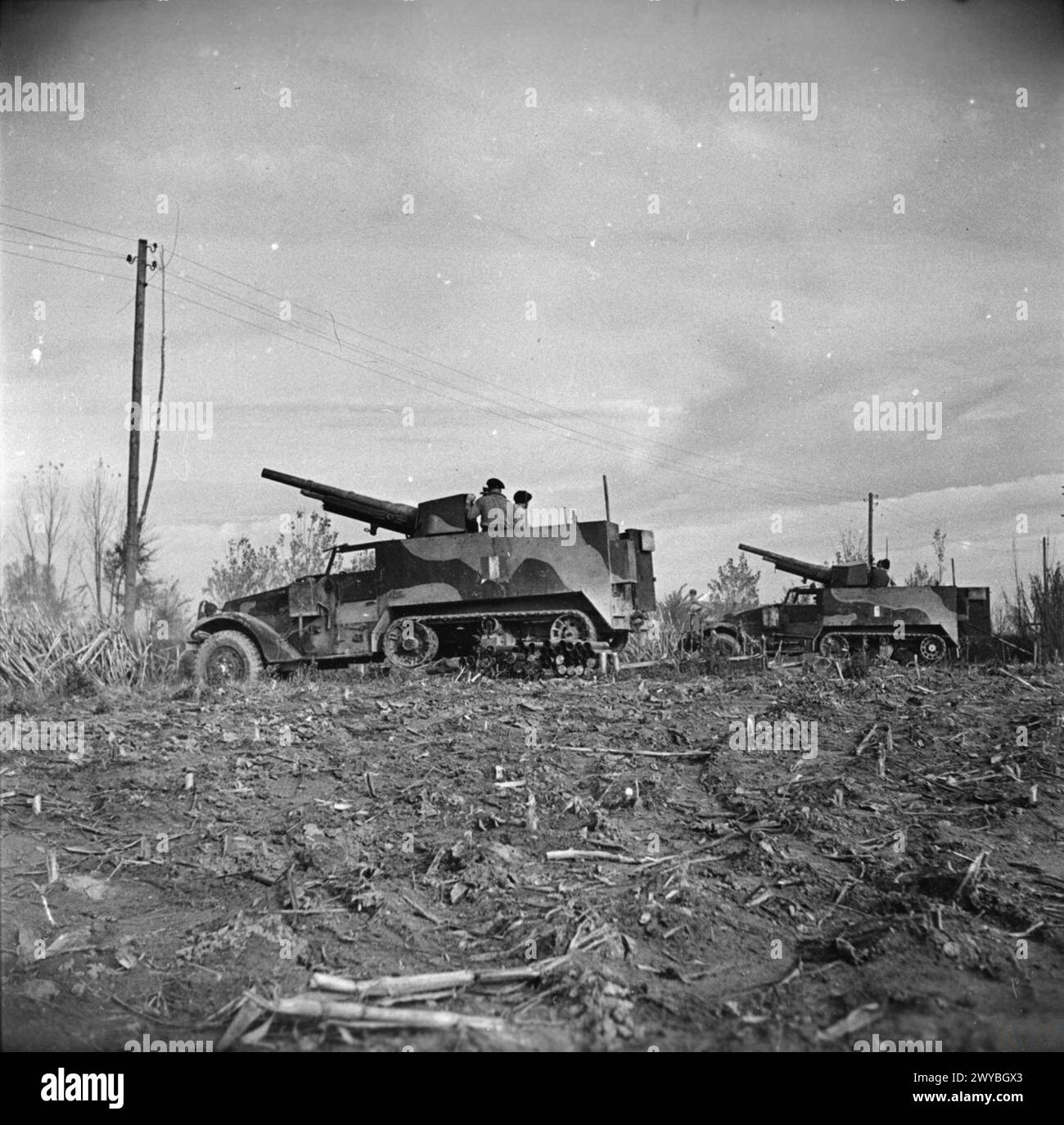 THE BRITISH ARMY IN ITALY 1944 - M3 half-tracks mounting 75mm guns of ...