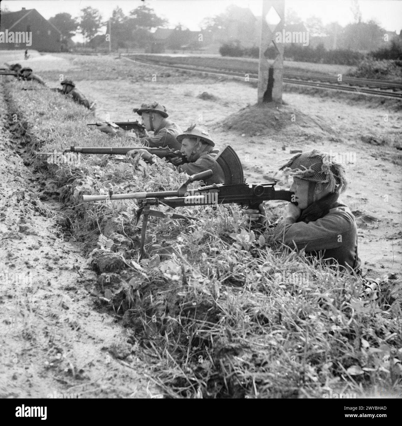 British troops consolidate their positions after an attack during ...