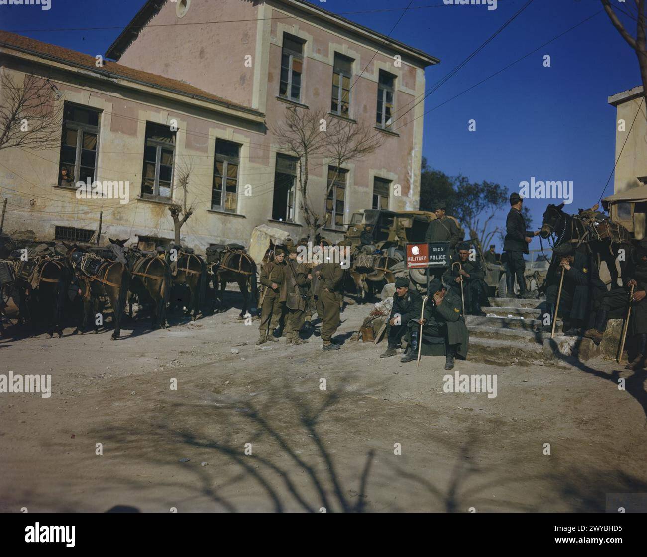 A street scene in the front line town of Lauro, Italy, showing the ...