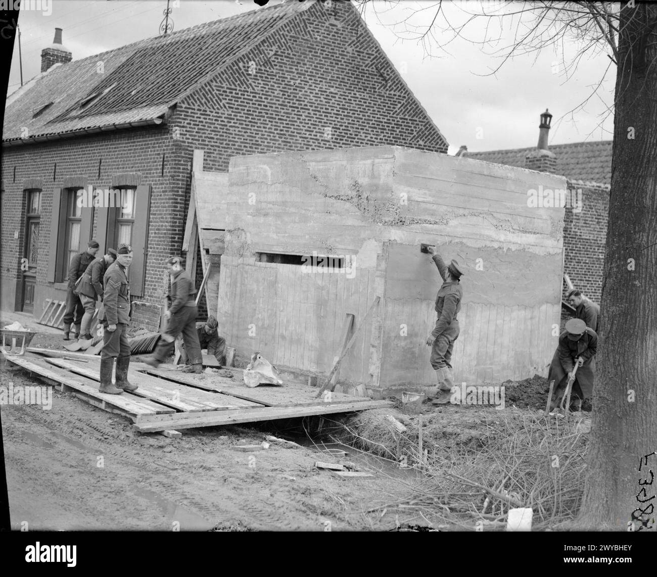 An artillery observation post of the British Army is being constructed ...