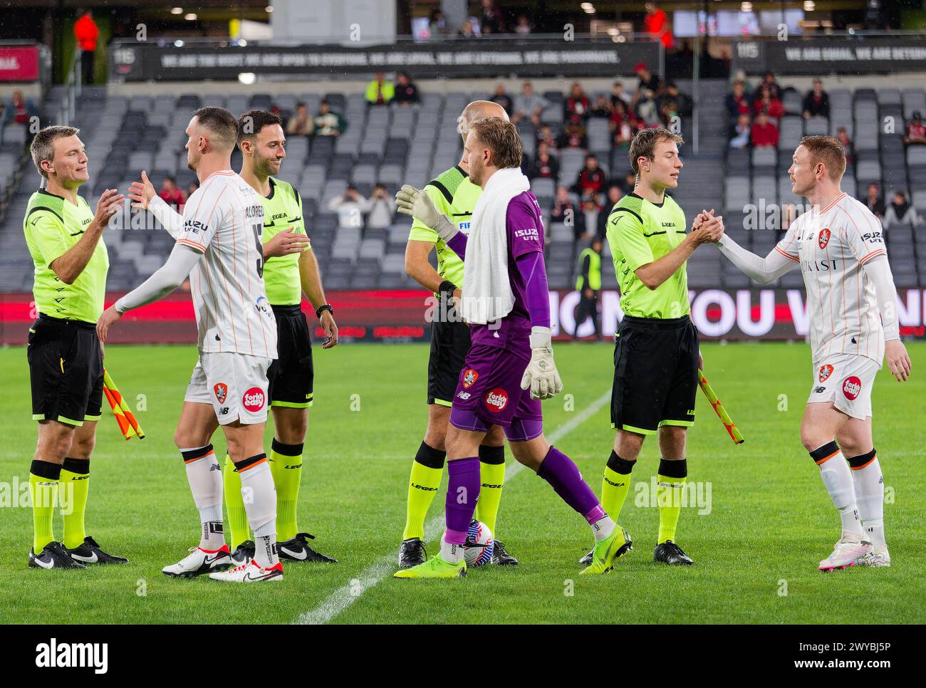 Sydney, Australia. 05th Apr, 2024. Brisbane Roar players shake hands ...