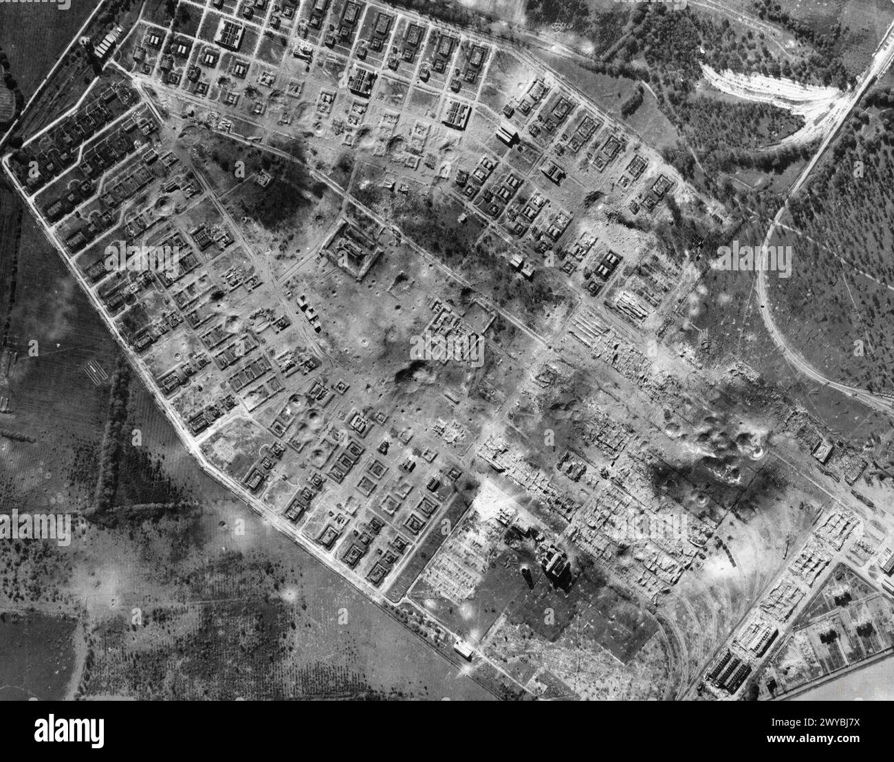 Aerial reconnaissance shows heavily damaged explosive works and ...