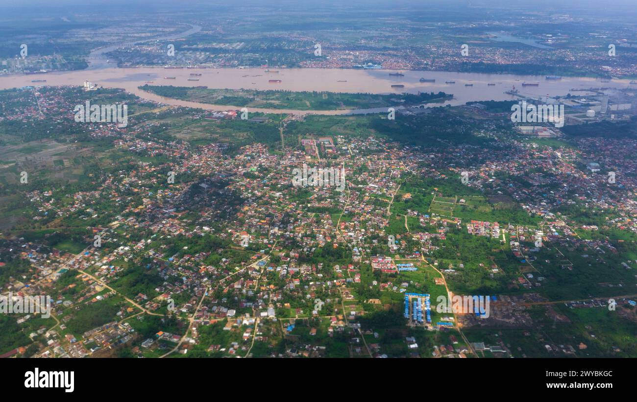 Aerial view of Musi river and Kemaro island, Palembang, Indonesia Stock ...