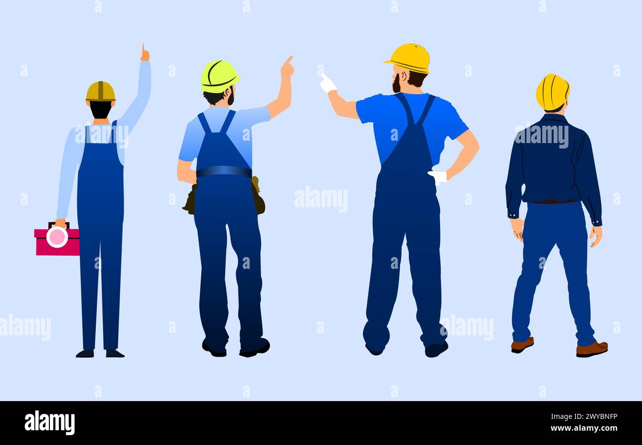 Construction workers back. Set of construction workers vector ...