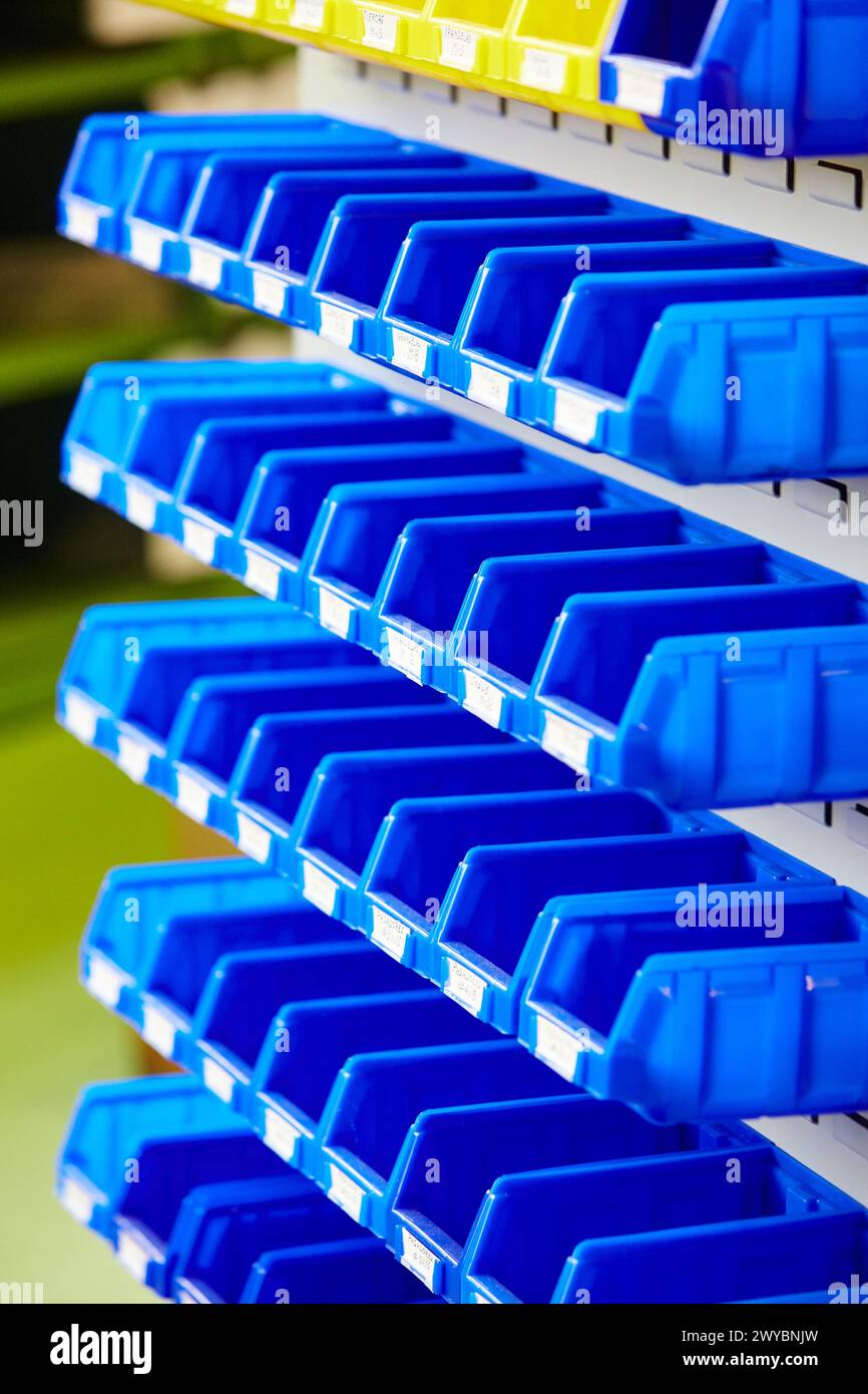 Boxes with industrial parts. Warehouse Stock Photo - Alamy