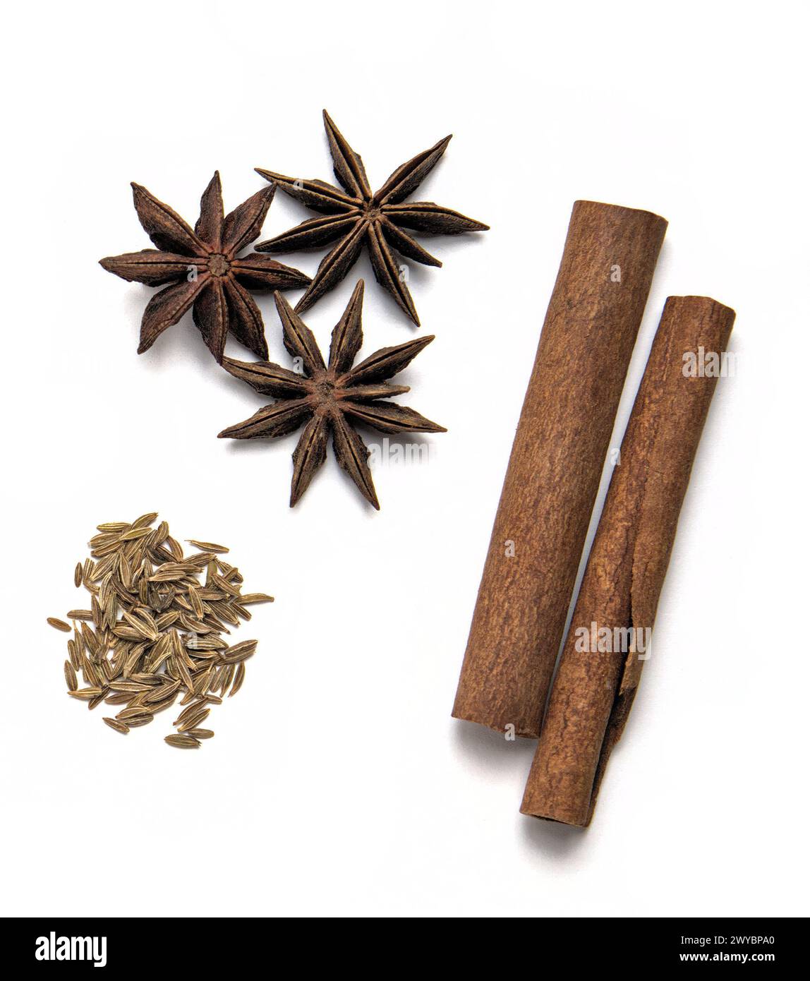 assorted spices isolated on a white background including bay leaves ...