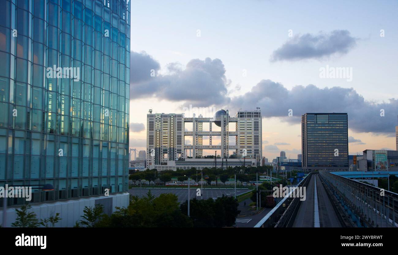 Fuji TV Building, Odaiba, Yurikamome line, Monorail train, Tokyo, Japan ...