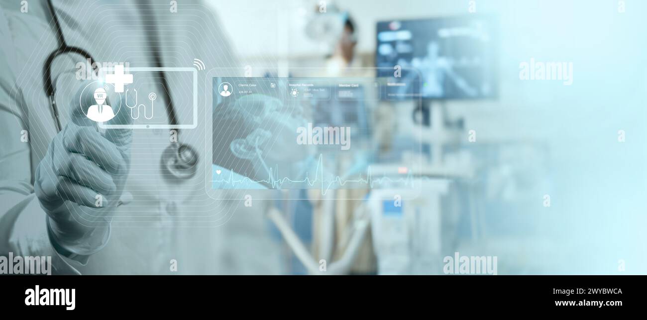 Virtual Patient Simulation concept.Medical doctor working with new ...