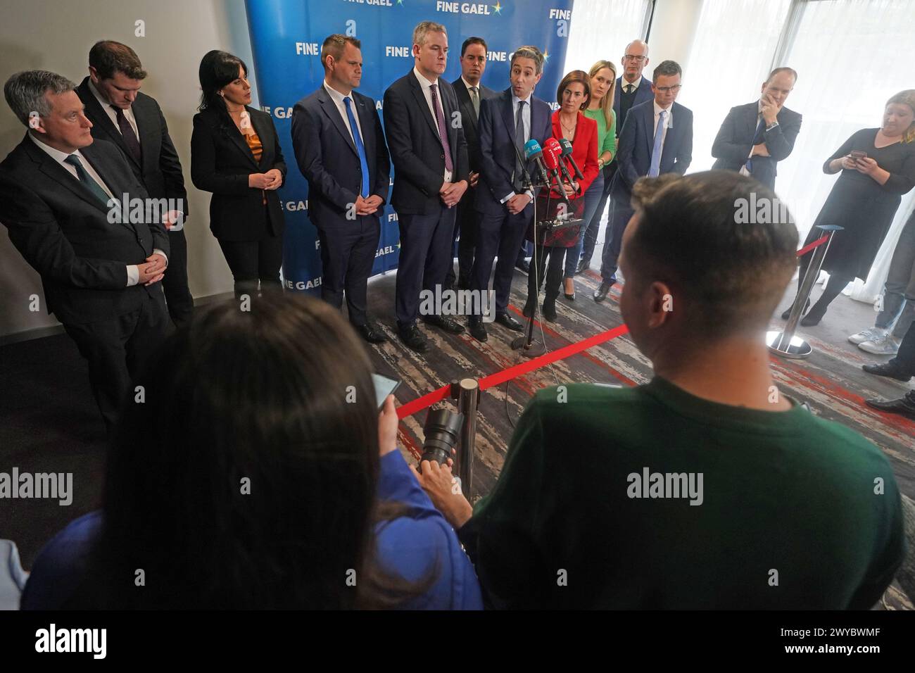 Fine Gael leader Simon Harris (centre) with other Fine Gael ministers ...