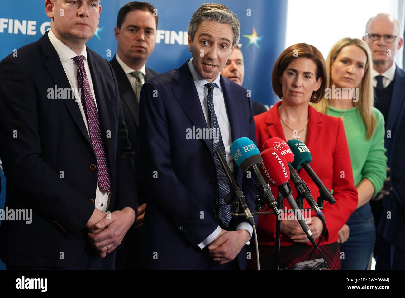 Fine Gael leader Simon Harris (centre) with other Fine Gael ministers ...